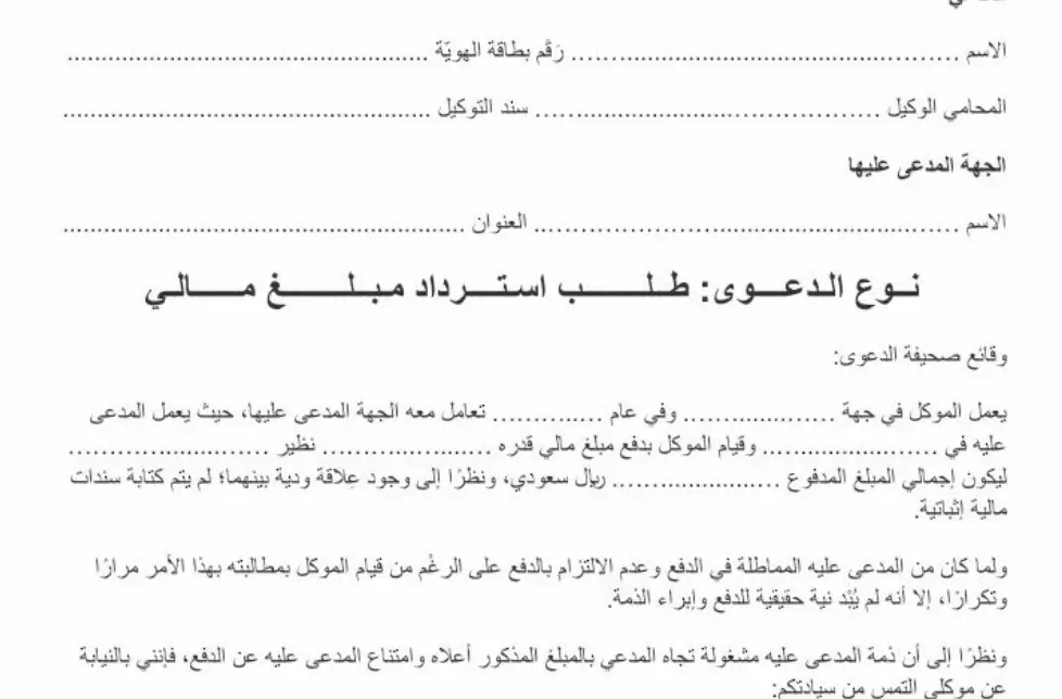 صحيفة دعوى مطالبة مالية